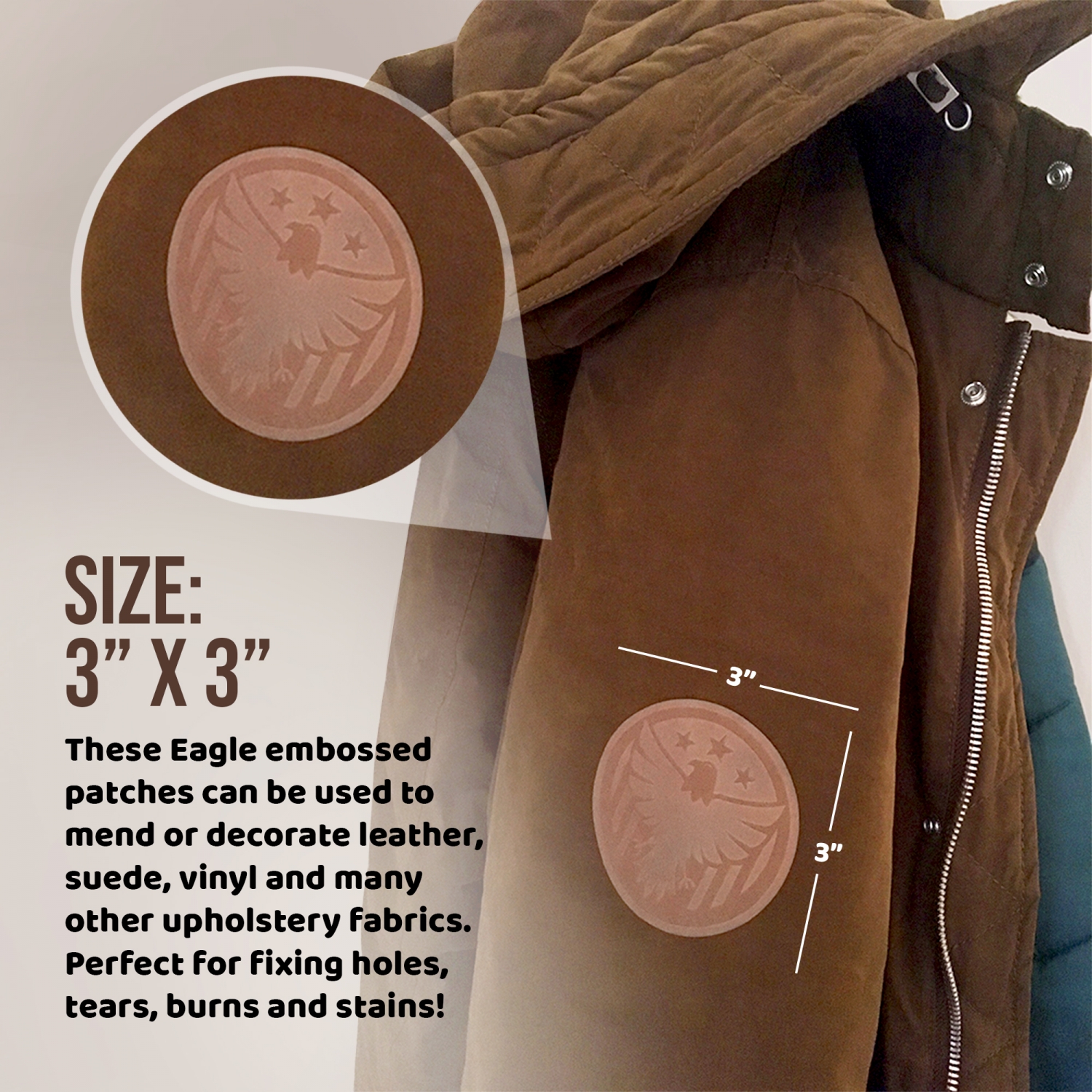 Suede Repair Patch | Eagle Circle – 8cm x 8cm | MastaPlasta